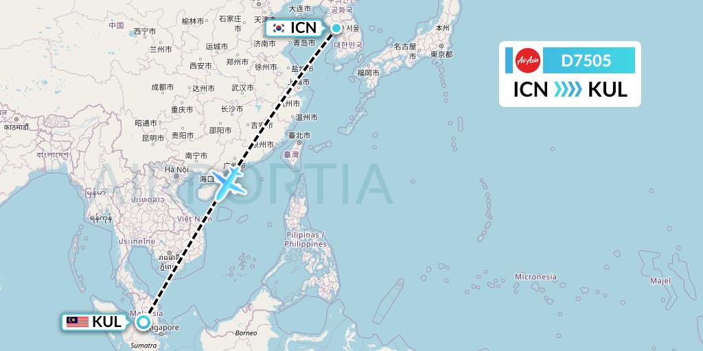 D7505 Flight Status AirAsia X: Seoul to Kuala Lumpur (XAX505)