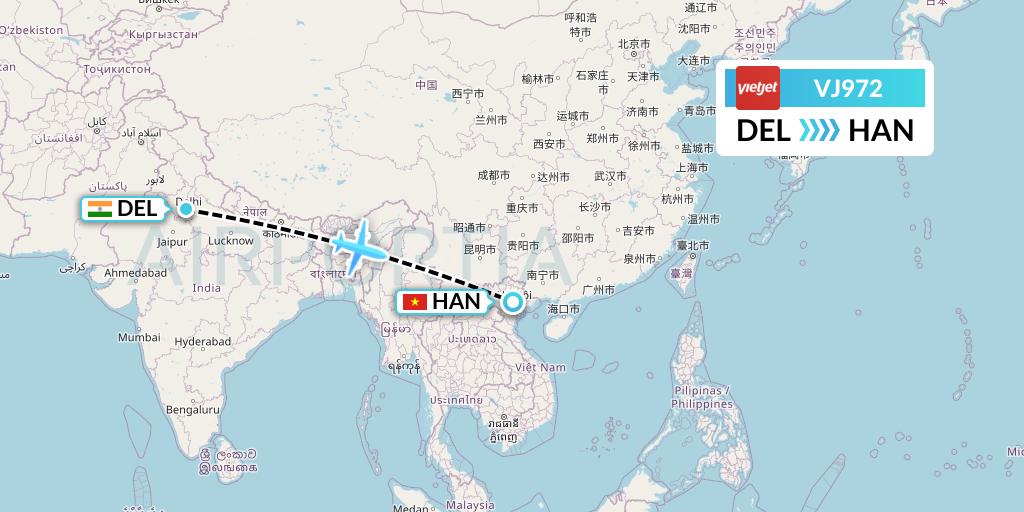 VJ972 Flight Status VietJet Air: Delhi to Hanoi (VJC972)