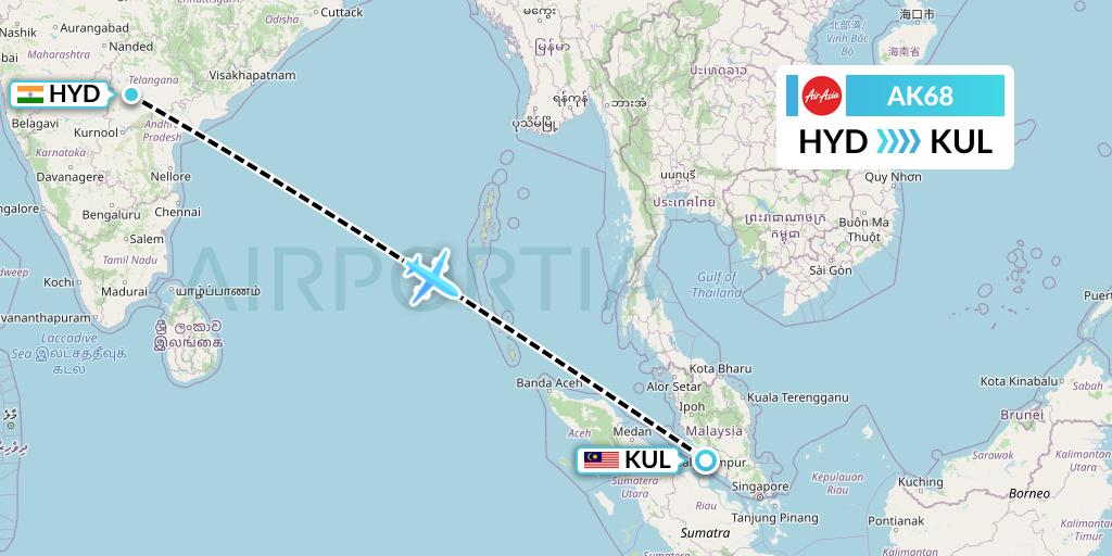 AK68 Flight Status AirAsia: Hyderabad to Kuala Lumpur (AXM68)