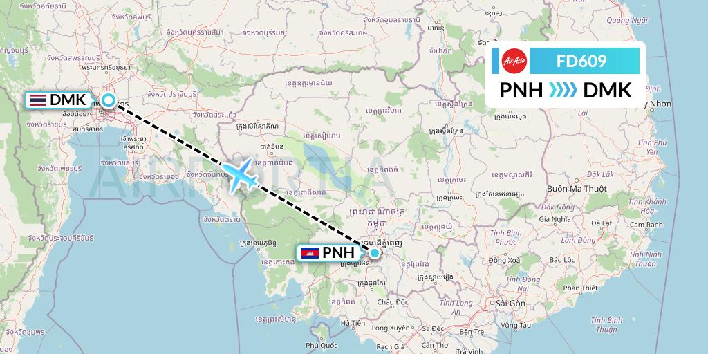 FD609 Flight Status Thai AirAsia: Phnom Penh to Bangkok (AIQ609)