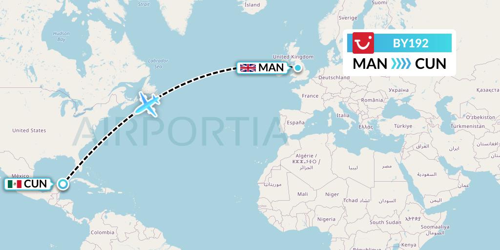 BY192 Flight Status TUI Airways: Manchester to Cancun (TOM192)
