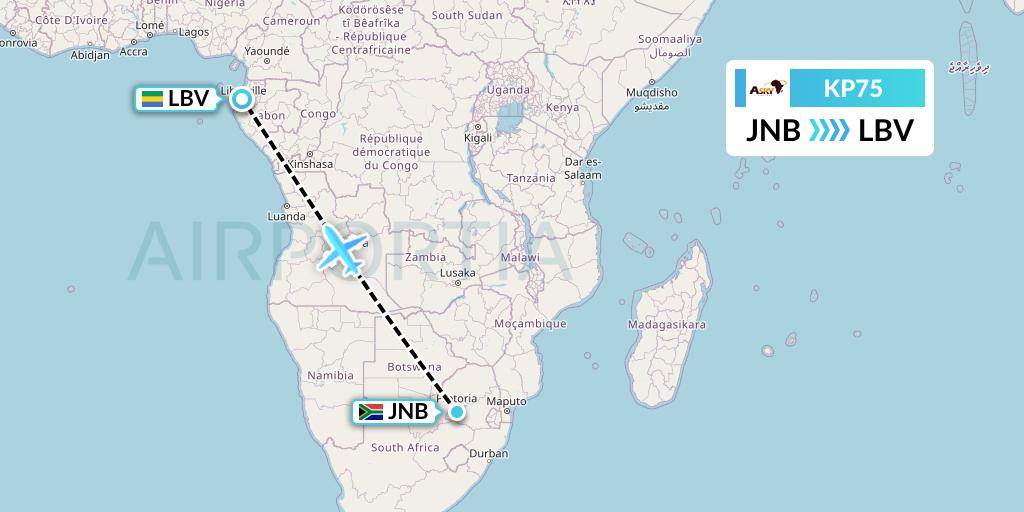 KP75 Flight Status ASKY: Johannesburg to Libreville (SKK75)