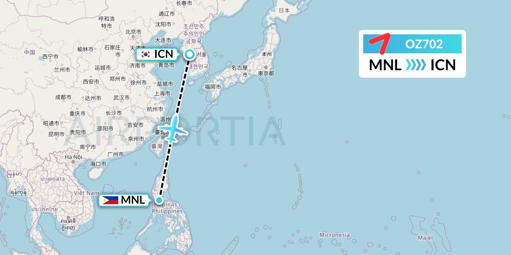 OZ702 Flight Status Asiana Airlines: Manila to Seoul (AAR702)