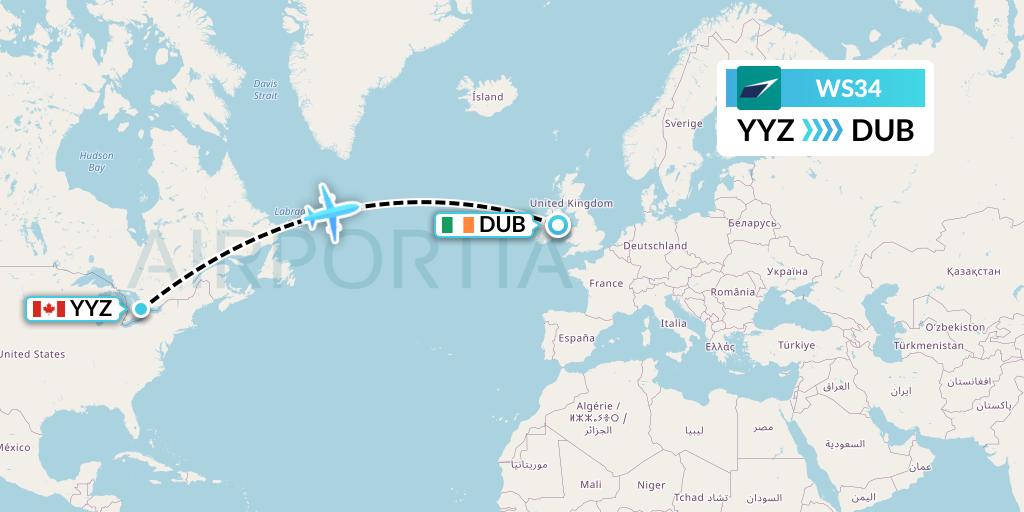 WS34 Flight Status WestJet: Toronto to Dublin (WJA34)