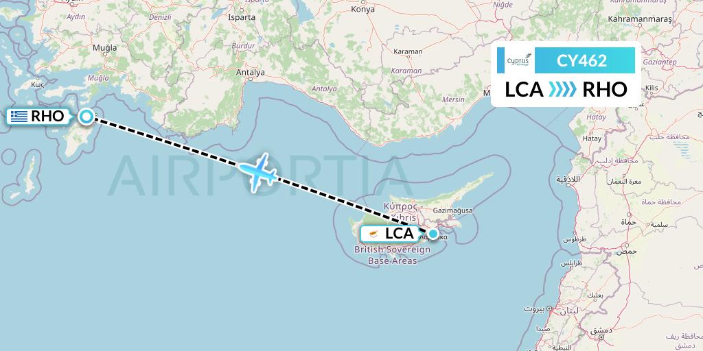 CY462 Flight Status Cyprus Airways: Larnaca to Rhodes (CYP462)