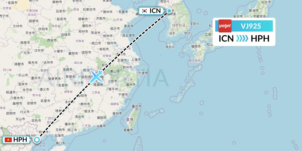 VJ925 Flight Status VietJet Air: Seoul to Haiphong (VJC925)