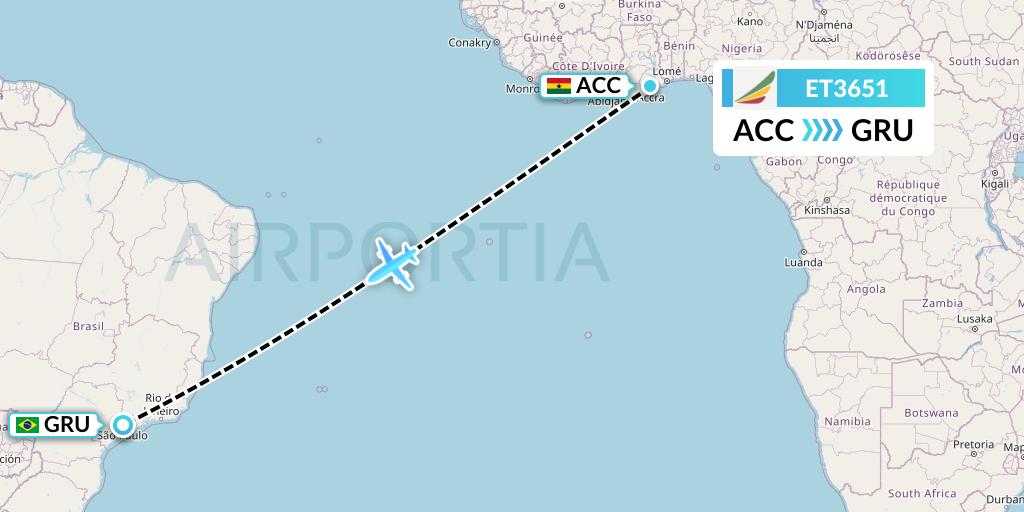 ET3651 Flight Status Ethiopian Airlines: Accra to Sao Paulo (ETH3651)