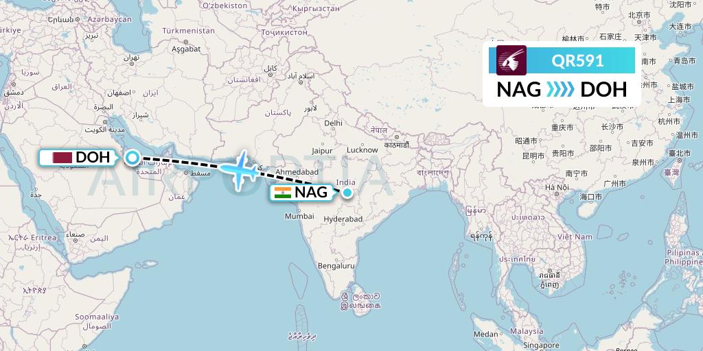 QR591 Flight Status Qatar Airways: Nagpur to Doha (QTR591)