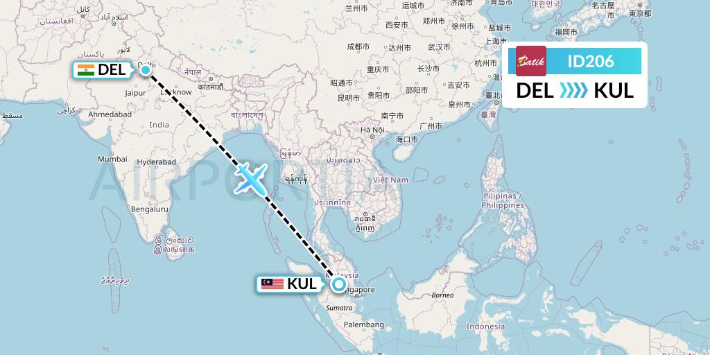 ID206 Flight Status Batik Air: Delhi to Kuala Lumpur (BTK206)
