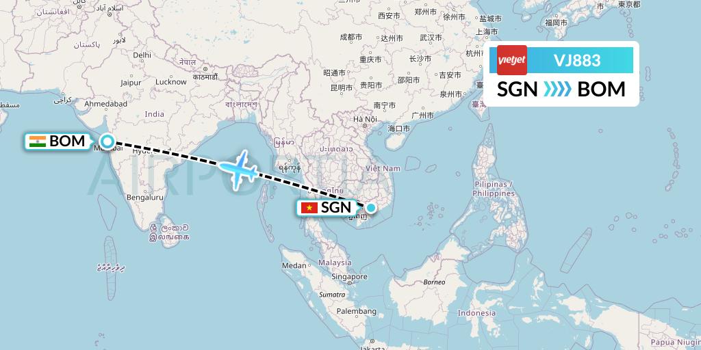 VJ883 Flight Status VietJet Air: Ho Chi Minh City to Mumbai (VJC883)