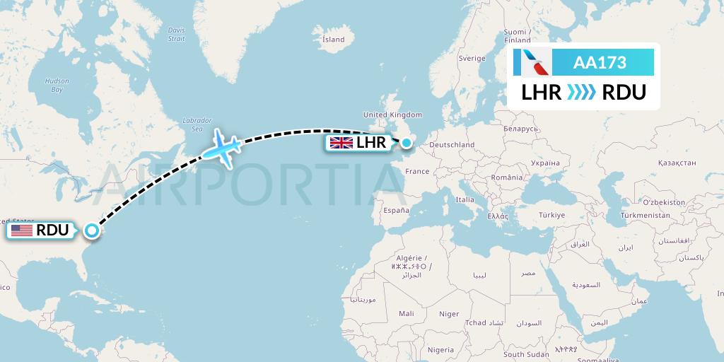 AA173 Flight Status American Airlines: London to Raleigh-Durham (AAL173)