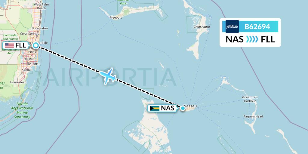 B62694 Flight Status JetBlue Airways: Nassau to Fort Lauderdale (JBU2694)
