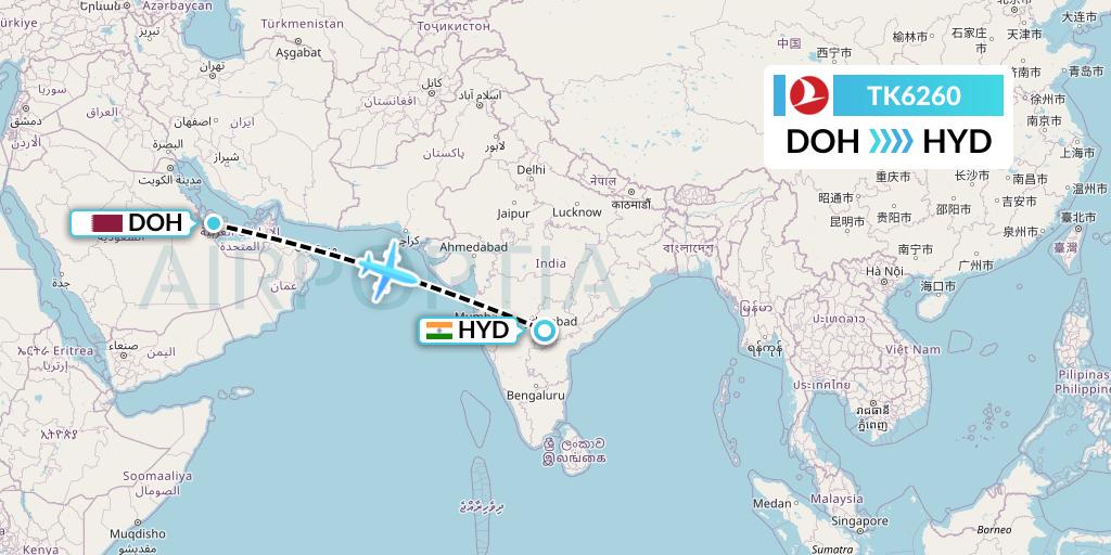 TK6260 Flight Status Turkish Airlines: Doha to Hyderabad (THY6260)