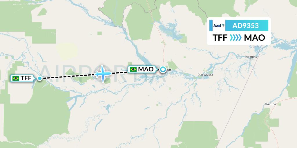 AD9353 Flight Status Azul Brazilian Airlines: Tefe to Manaus (AZU9353)