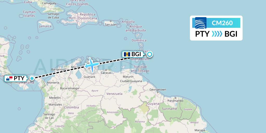 CM260 Flight Status Copa Airlines: Panama City to Bridgetown (CMP260)