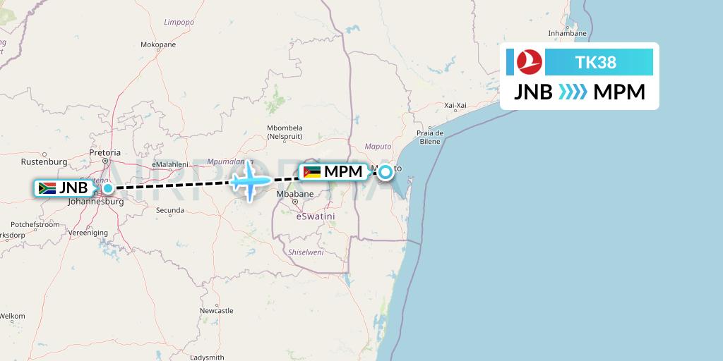 TK38 Flight Status Turkish Airlines: Johannesburg to Maputo (THY38)