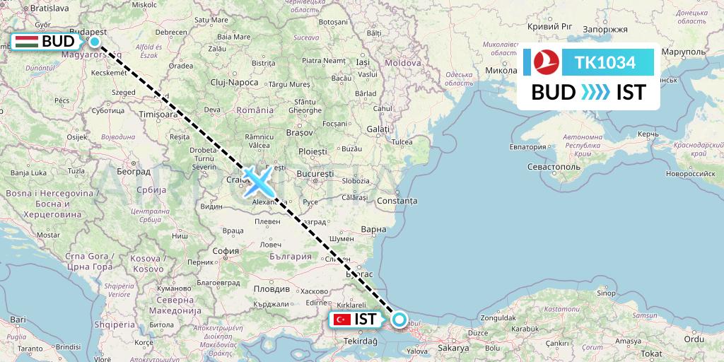 TK1034 Flight Status Turkish Airlines: Budapest to Istanbul (THY1034)