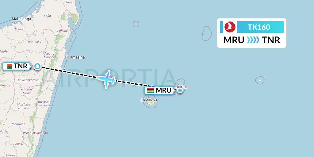 TK160 Flight Status Turkish Airlines: Port Louis to Antananarivo (THY160)