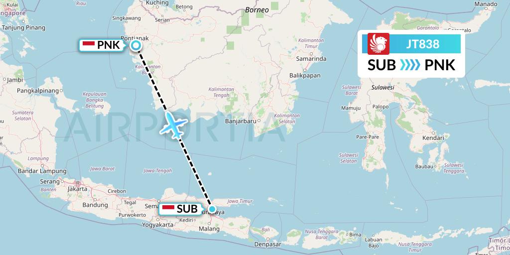 JT838 Flight Status Lion Airlines: Surabaya to Pontianak (LNI838)