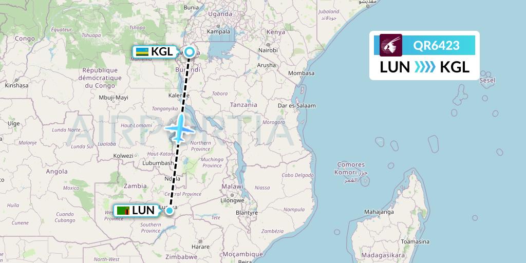 QR6423 Flight Status Qatar Airways: Lusaka to Kigali (QTR6423)