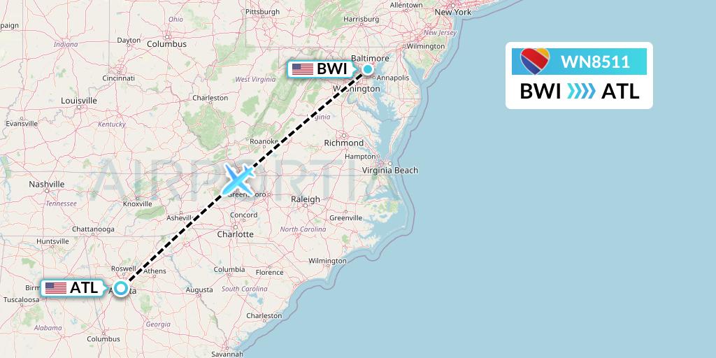 WN8511 Flight Status Southwest Airlines: Baltimore to Atlanta (SWA8511)
