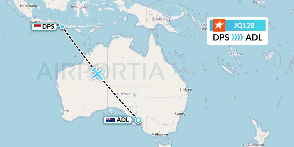 JQ128 Flight Status Jetstar Airways: Denpasar to Adelaide (JST128)