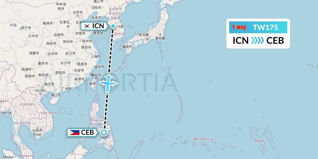 TW175 Flight Status T'way Air: Seoul to Cebu (TWB175)