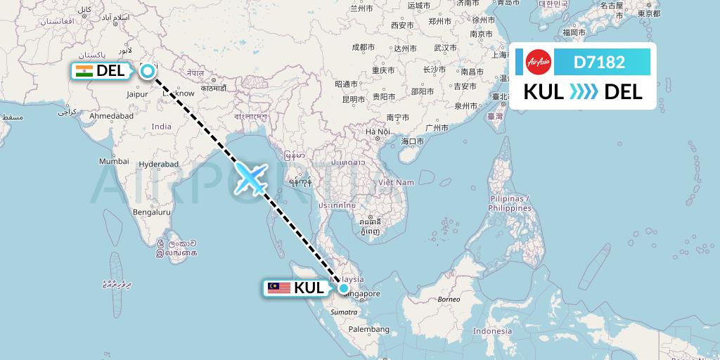 D7182 Flight Status AirAsia X: Kuala Lumpur to Delhi (XAX182)