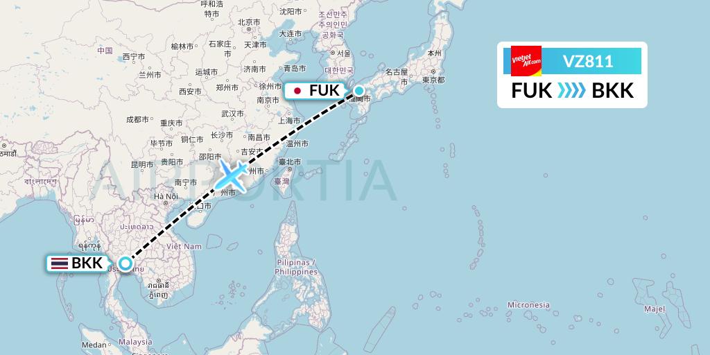 VZ811 Flight Status Thai Vietjet Air: Fukuoka to Bangkok (TVJ811)