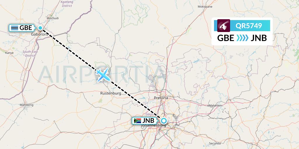QR5749 Flight Status Qatar Airways: Gaborone to Johannesburg (QTR5749)