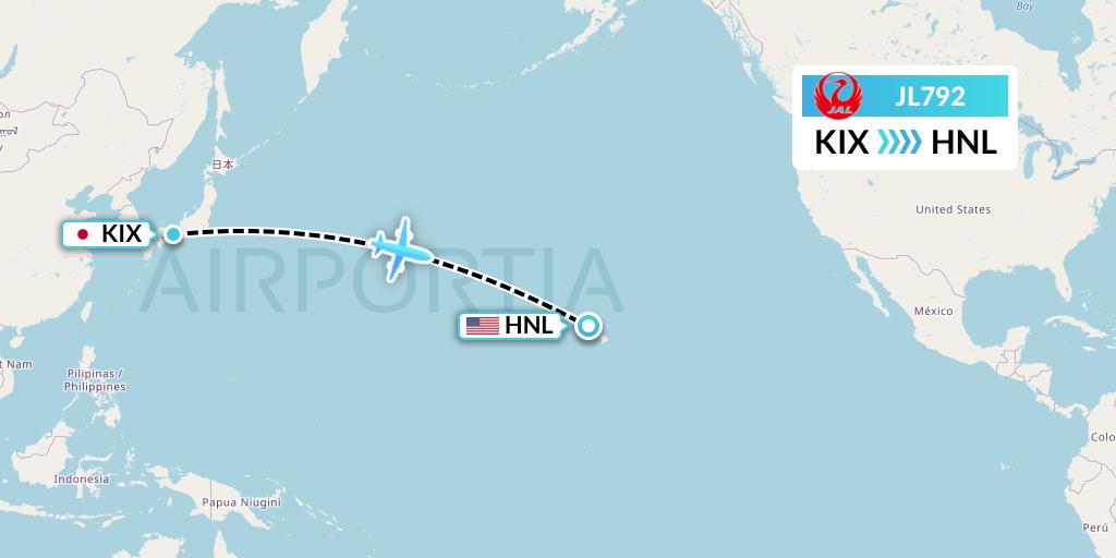 JL792 Flight Status Japan Airlines: Osaka to Honolulu (JAL792)