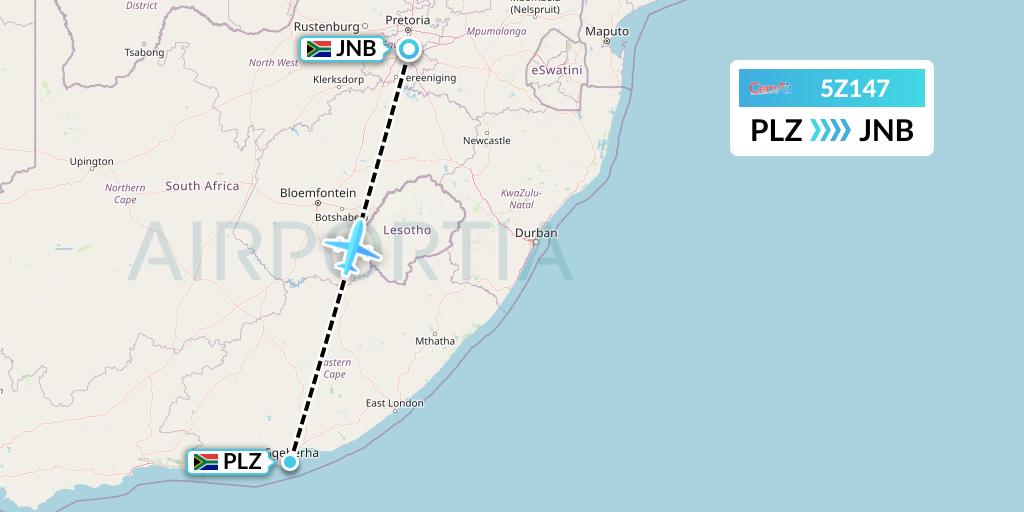 5Z147 Flight Status CemAir: Port Elizabeth to Johannesburg (KEM147)