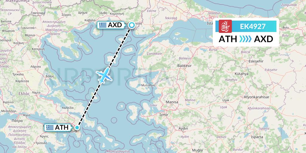EK4927 Flight Status Emirates: Athens to Alexandroupolis (UAE4927)