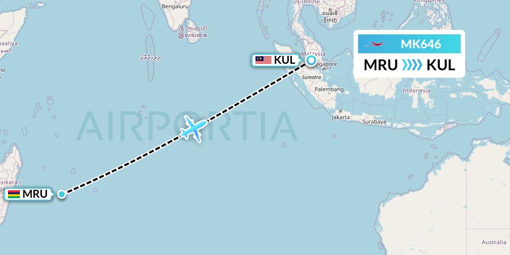 MK646 Flight Status Air Mauritius: Port Louis to Kuala Lumpur (MAU646)
