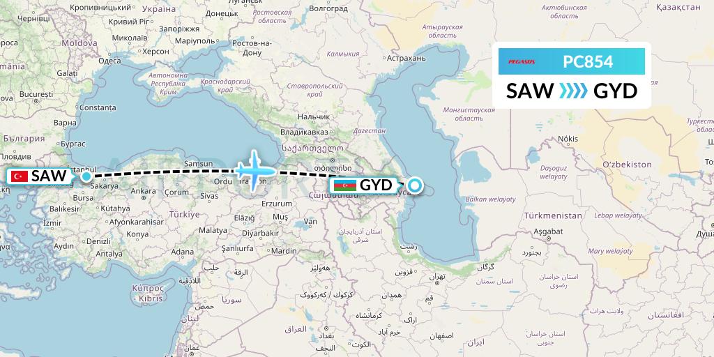 PC854 Flight Status Pegasus Airlines: Istanbul to Baku (PGT854)