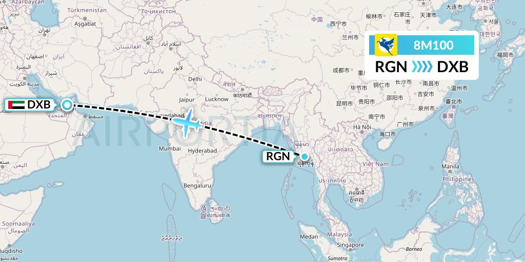 8M100 Flight Status Myanmar Airways International: Yangon to Dubai (MMA100)