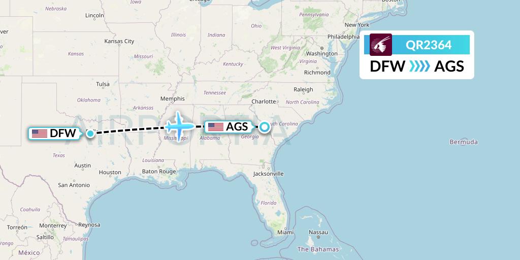 QR2364 Flight Status Qatar Airways: Dallas to Augusta (QTR2364)