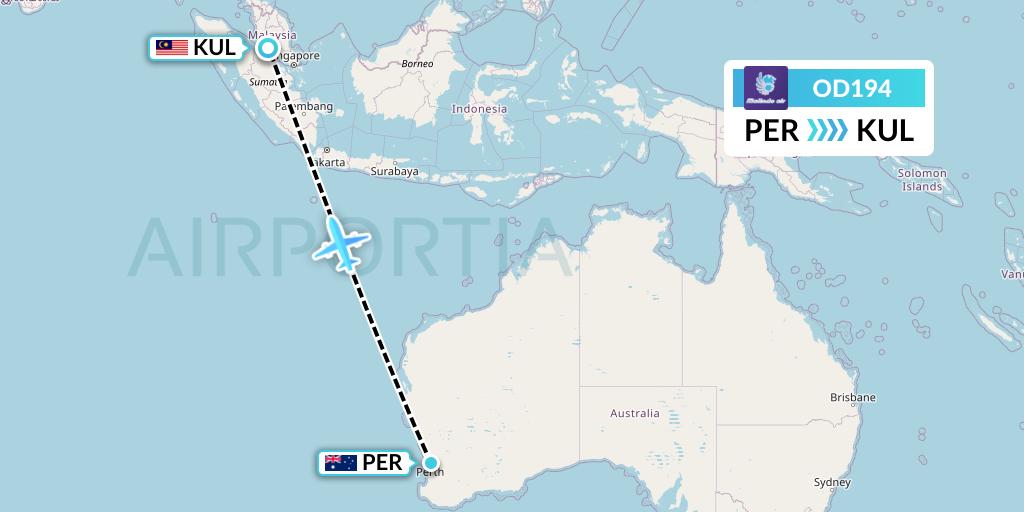 OD194 Flight Status Batik Air Malaysia: Perth to Kuala Lumpur (MXD194)