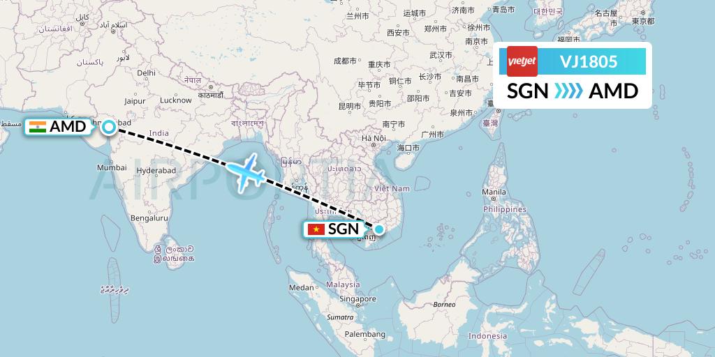 VJ1805 Flight Status VietJet Air: Ho Chi Minh City to Ahmedabad (VJC1805)