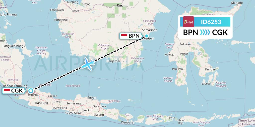 ID6253 Flight Status Batik Air: Balikpapan to Jakarta (BTK6253)