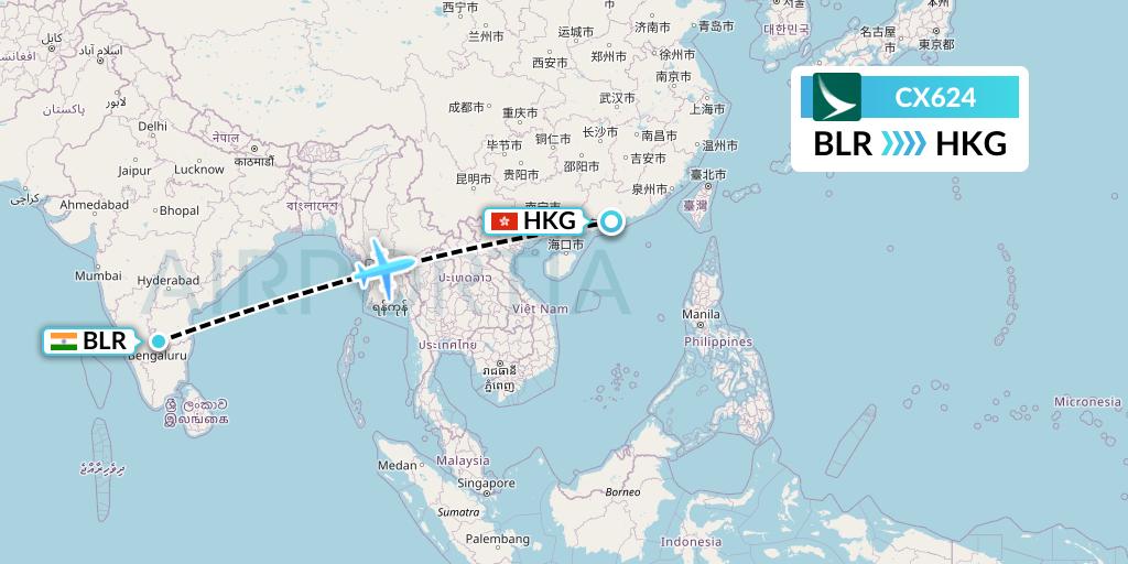 CX624 Flight Status Cathay Pacific: Bangalore to Hong Kong (CPA624)