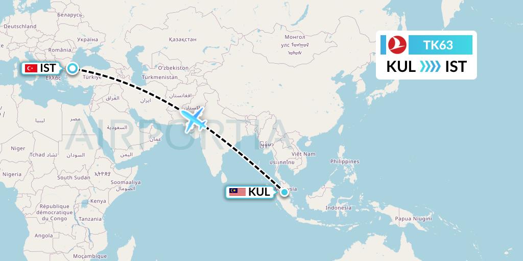 TK63 Flight Status Turkish Airlines: Kuala Lumpur to Istanbul (THY63)