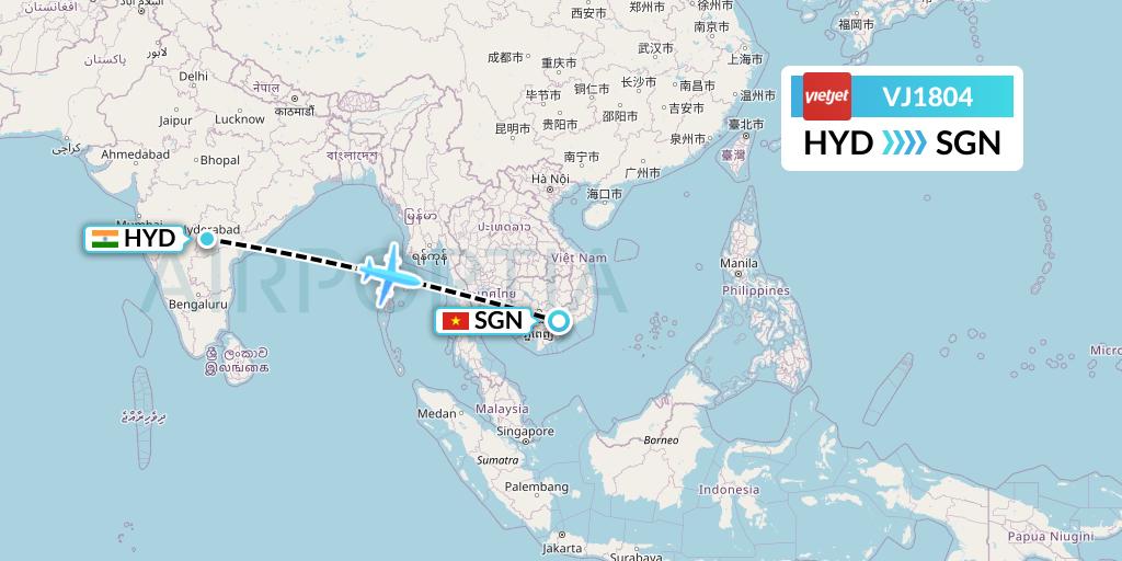 VJ1804 Flight Status VietJet Air: Hyderabad to Ho Chi Minh City (VJC1804)