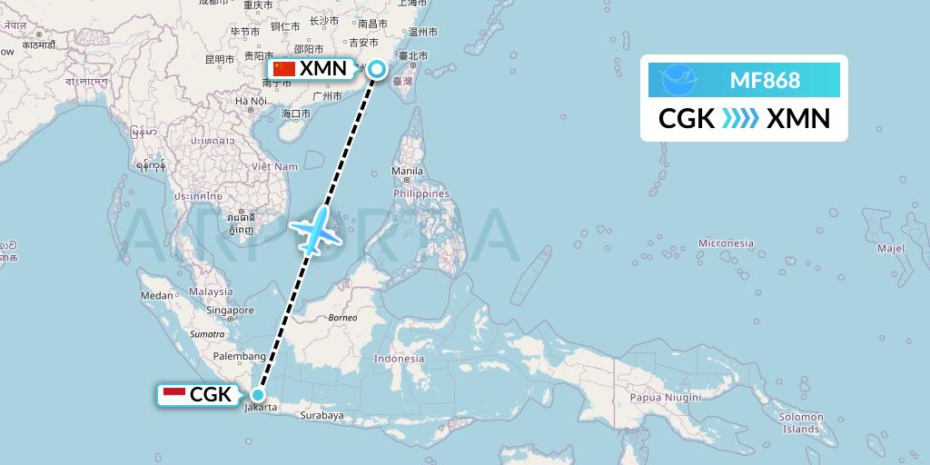 MF868 Flight Status Xiamen Airlines: Jakarta to Xiamen (CXA868)
