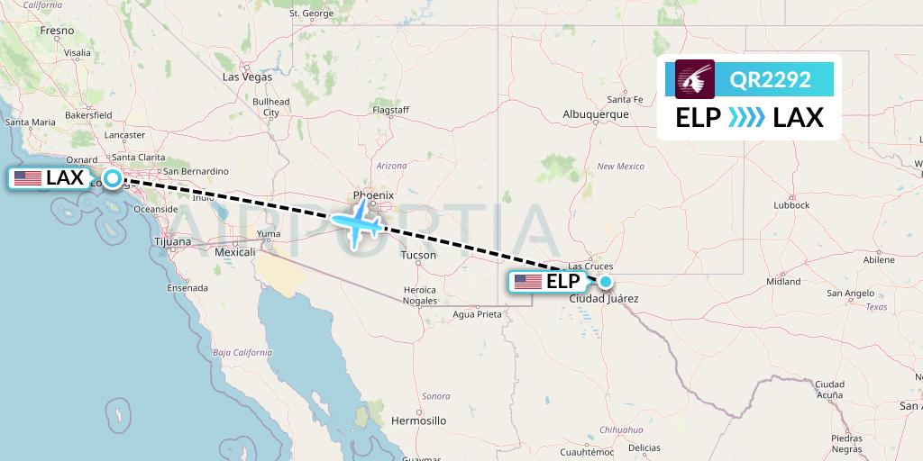 QR2292 Flight Status Qatar Airways: El Paso to Los Angeles (QTR2292)
