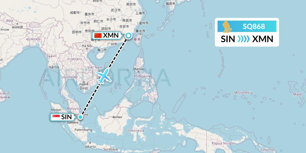 SQ868 Flight Status Singapore Airlines: Singapore to Xiamen (SIA868)