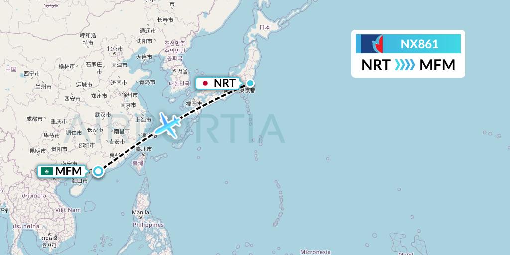 NX861 Flight Status Air Macau: Tokyo to Macau (AMU861)