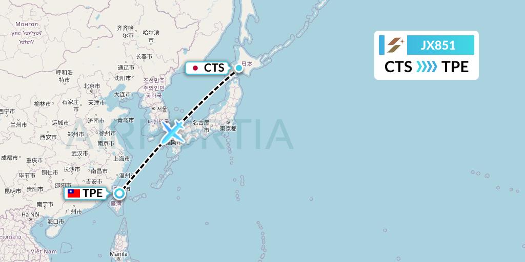 JX851 Flight Status Starlux Airlines: Sapporo to Taipei (SJX851)