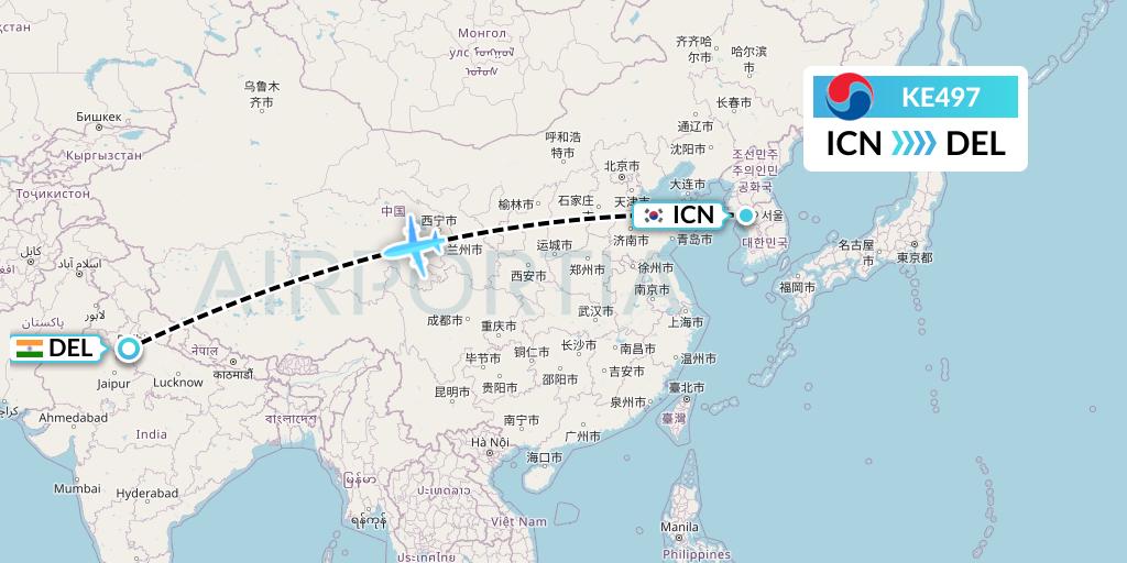 KE497 Flight Status Korean Air: Seoul to Delhi (KAL497)