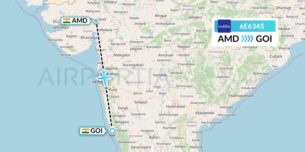 6E6345 Flight Status IndiGo Airlines: Ahmedabad to Goa (IGO6345)